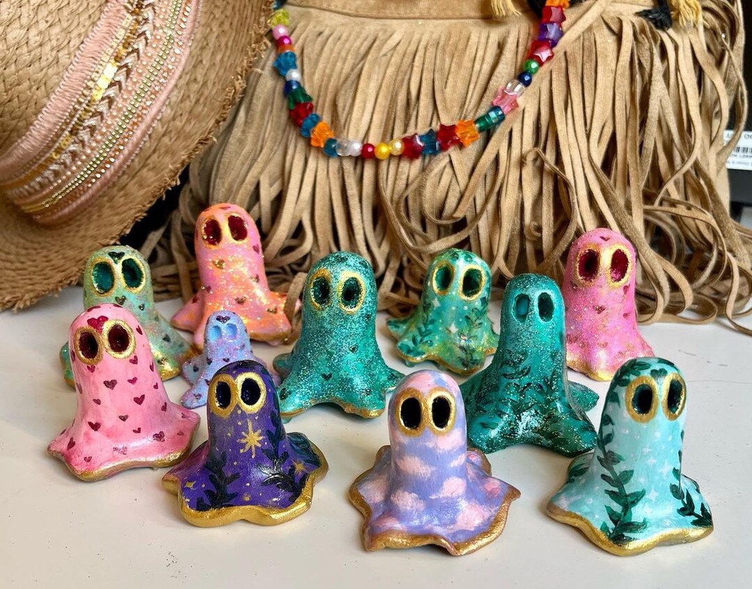 Welsh Ghostie Gang Solid Hand Painted Clay Ghost Clay Figure Cute Ghost Figure Desk Buddy Made ...