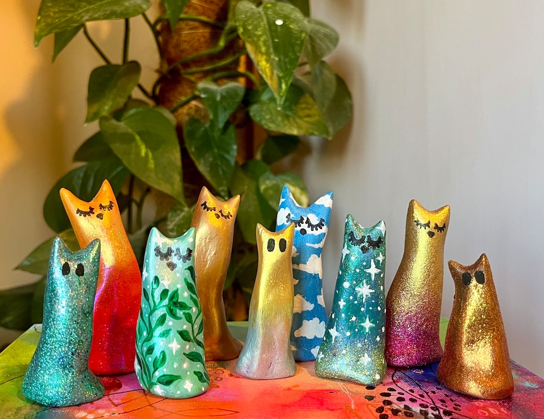 Hand Painted Clay Cat | Clay Figure | Cute Cat Figure | Made to Order ...