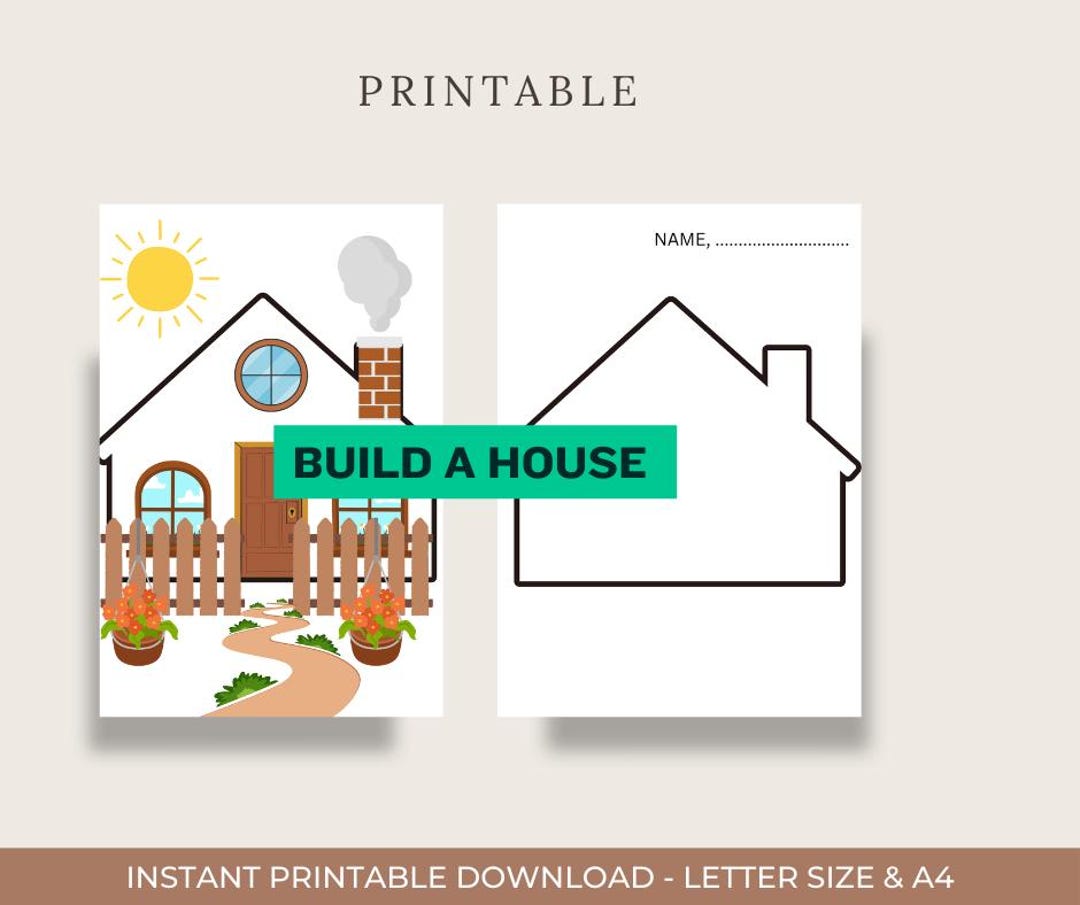 Build a House Printable Activity Kit, Toddler Cut and Paste Craft (PDF ...
