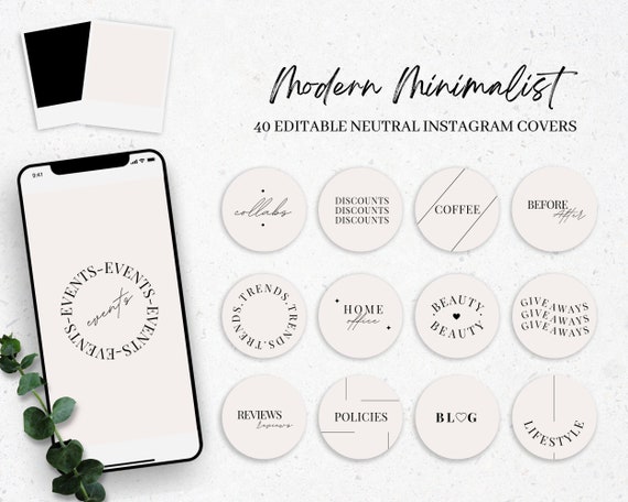 Editable Minimalist Instagram Story Covers. Neutral Instagram - Etsy