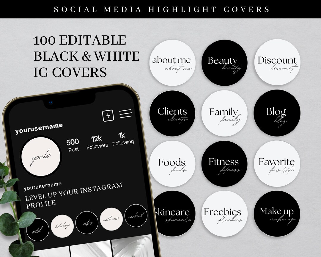 Editable Minimalist Instagram Story Covers. Black and White Instagram ...