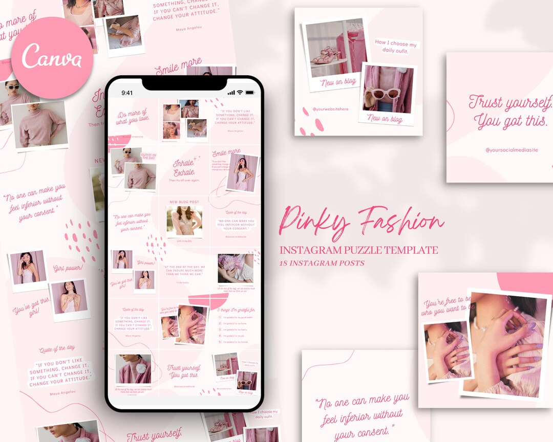 Pink Instagram Puzzle Template for Canva, Instagram Photo Collage ...