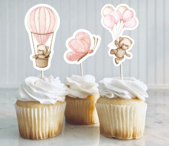 Teddy Bear Baby Shower Cupcake Toppers Bear Balloon Themed - Etsy
