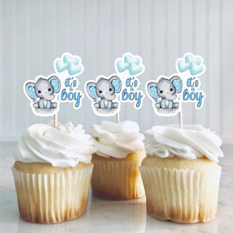 Elephant Cupcake Toppers Boy Elephant Baby Shower Blue - Etsy