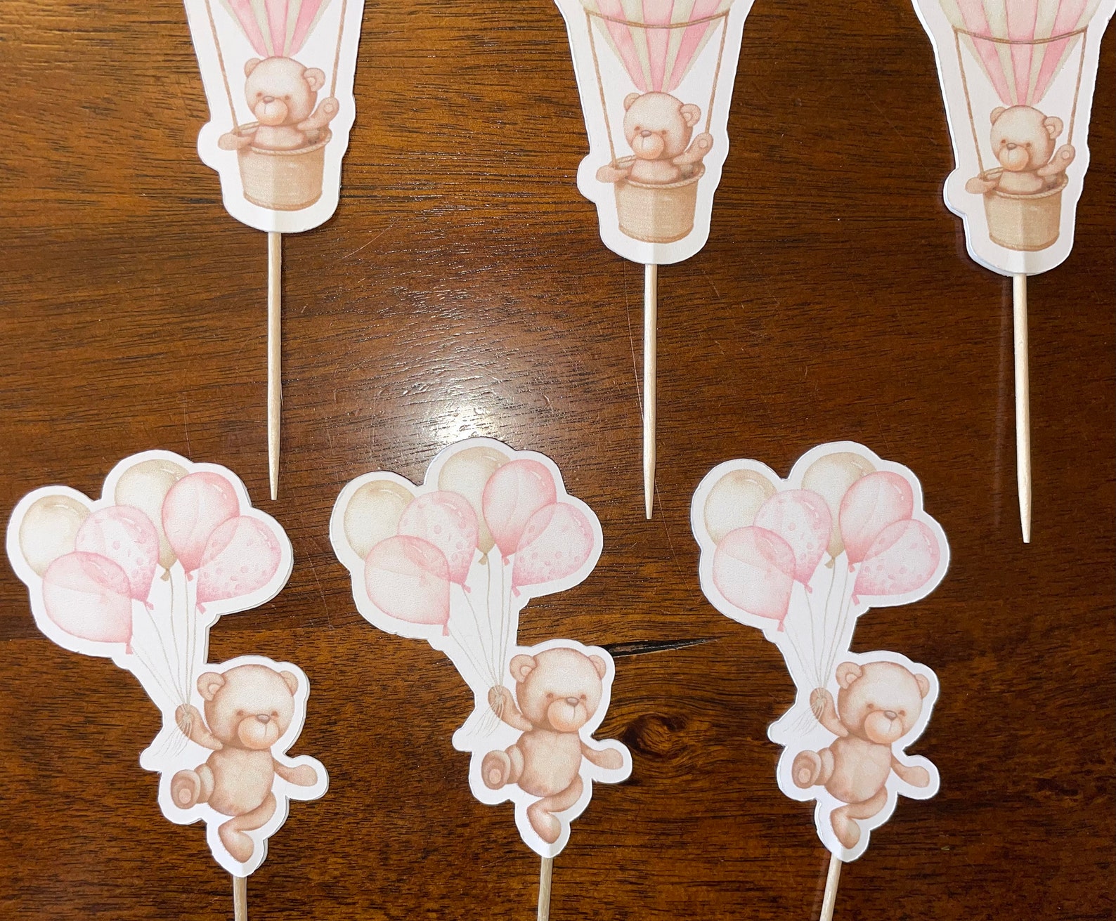 Teddy Bear Baby Shower Cupcake Toppers, Bear Balloon Themed Baby Shower ...