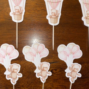 Teddy Bear Baby Shower Cupcake Toppers, Bear Balloon Themed Baby Shower ...