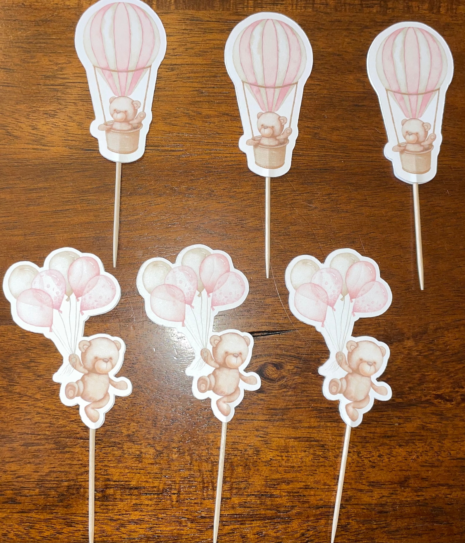 Teddy Bear Baby Shower Cupcake Toppers, Bear Balloon Themed Baby Shower ...