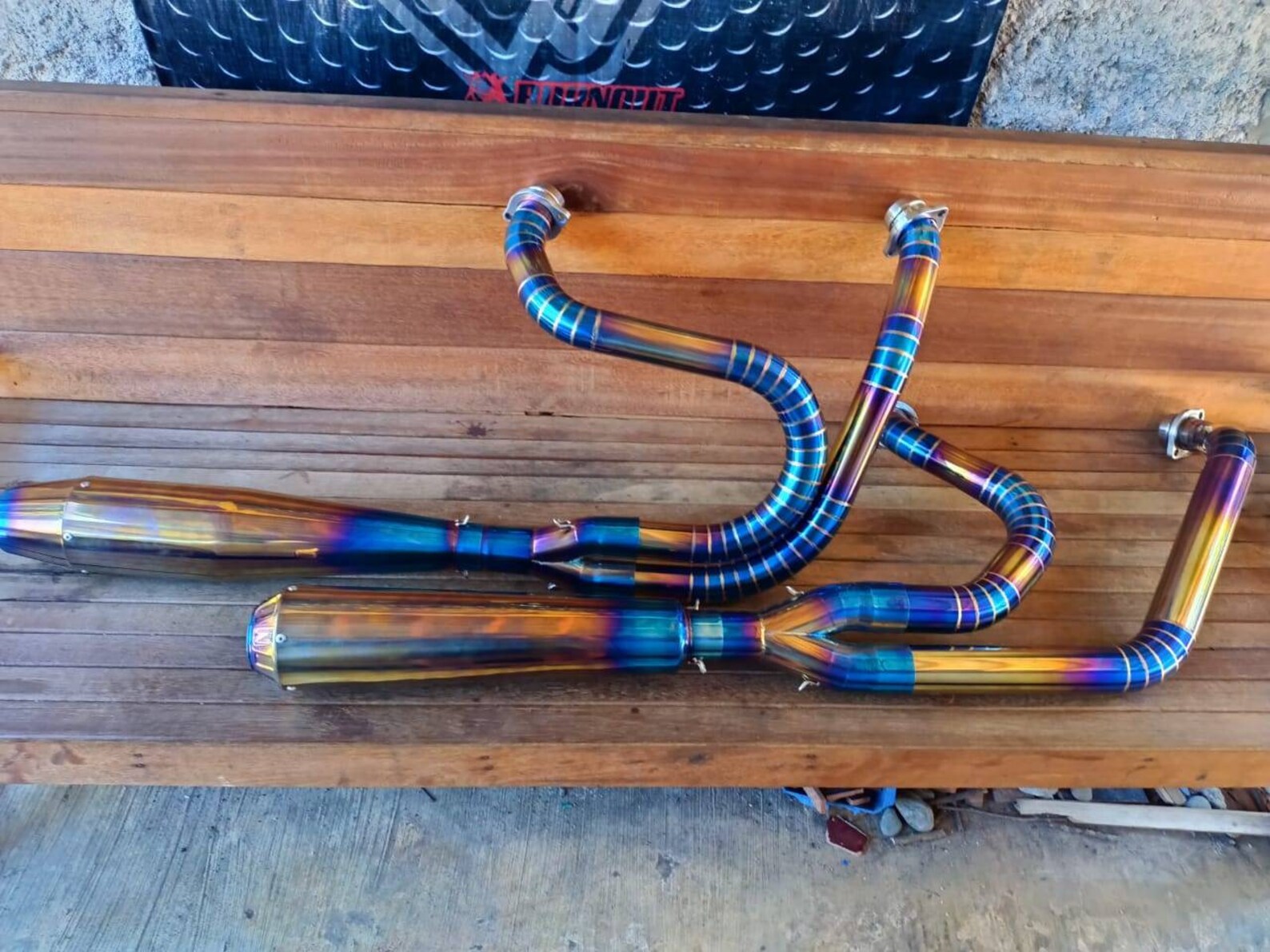 Custom handmade Harley-davidson exhaust 2-1 golden blue color | Etsy