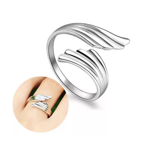 925 Sterling Silver Guardian Angel Wing Ring Hug Support - Etsy