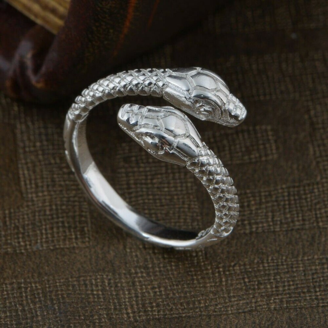 Twin Headed Snake Ring. 925 Sterling Silver Plated. - Etsy UK
