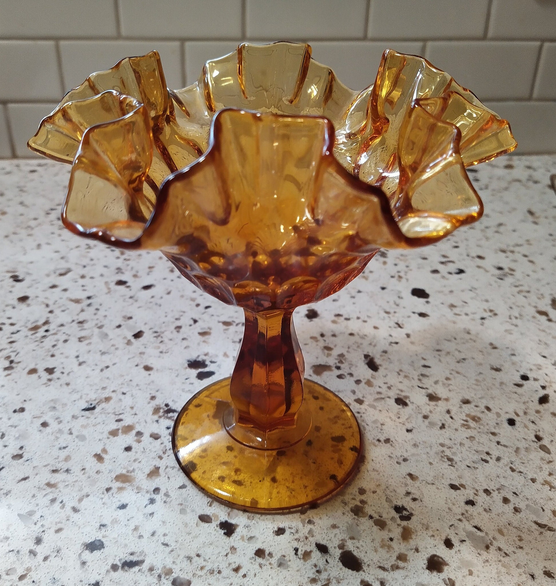 Art & Collectibles Vintage Fenton Amber Thumbprint Compote Bowl Candy ...