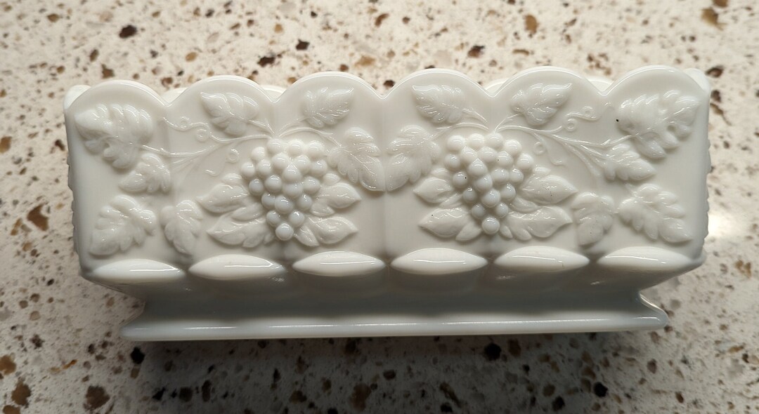 Vintage Westmoreland Paneled Grape Milk Glass Rectangular Footed ...