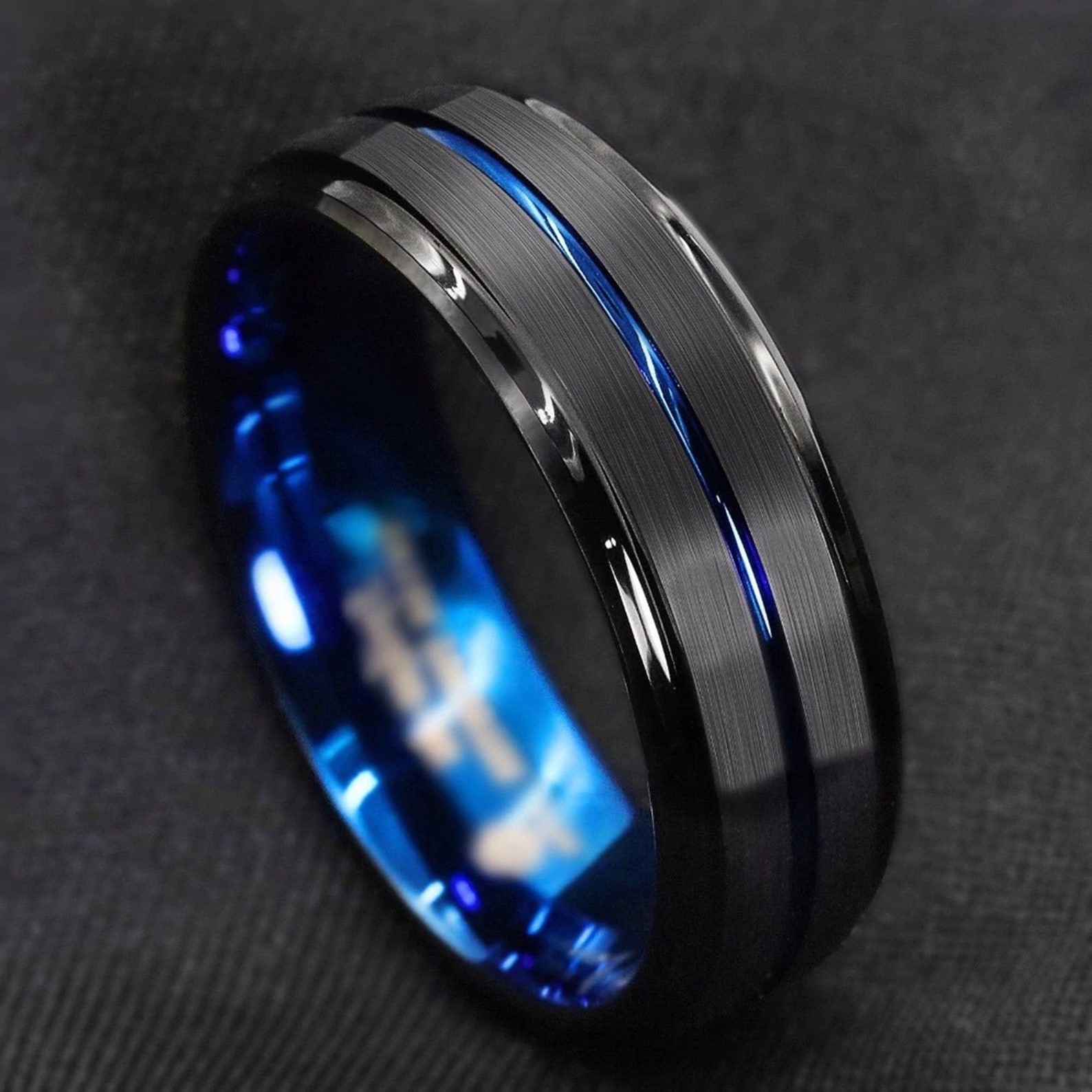 Oberfläche schwarz blau Titan Ring Edelstahl Ring für Männer | Etsy