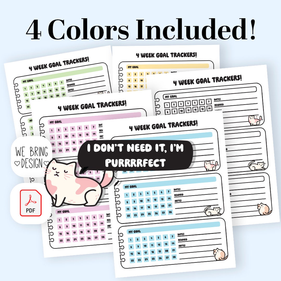 Kawaii 4 Week Tracker - Etsy