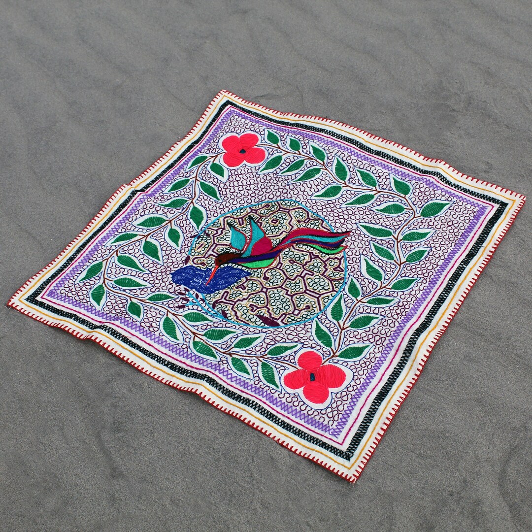 Hummingbird, Chakruna & Kené Pattern Shipibo Handmade Embroidery ...