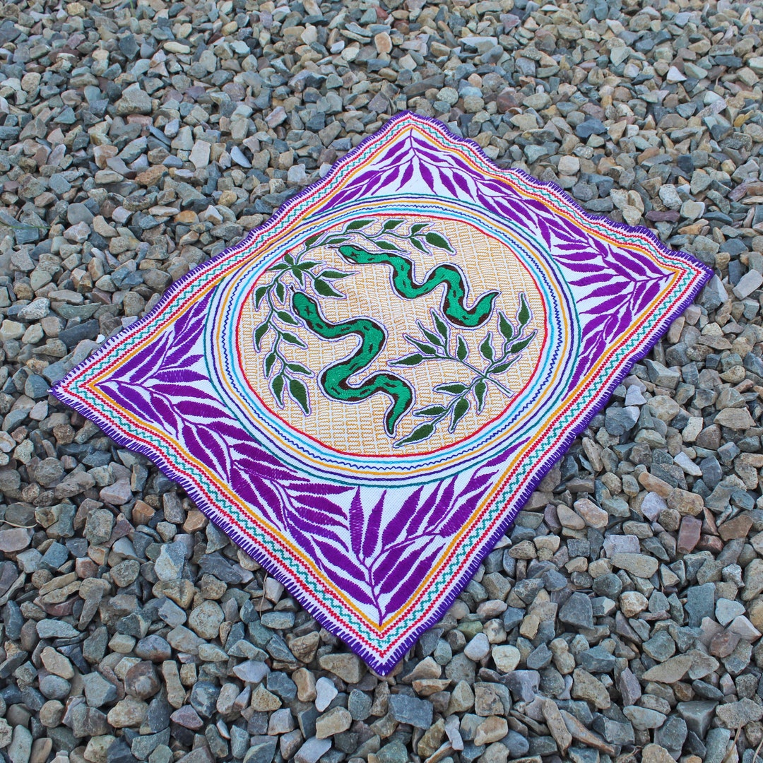 Snakes, Chakruna & Kené Pattern Shipibo Handmade Embroidery Ceremonial ...