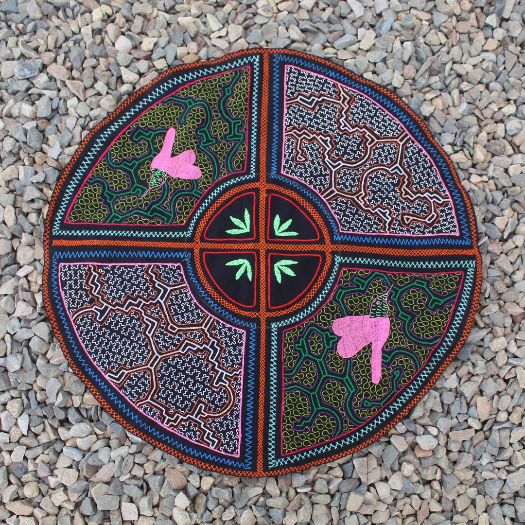 Hummingbirds & Traditional Kené Pattern Shipibo Handmade Embroidery ...