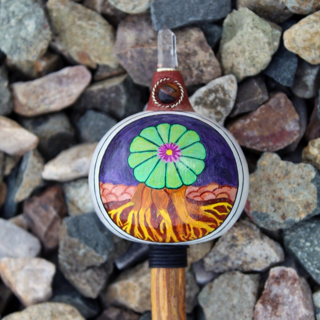 Hand-painted Peyote Design Maraca | Clear Quartz + Tiger Eye | Handle ...