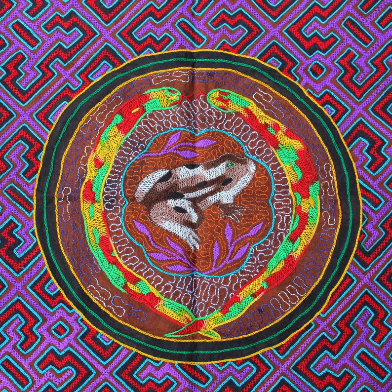 Shipibo Handmade Embroidered Altar Cloth, Snakes & Kené Pattern, 74 Cm ...