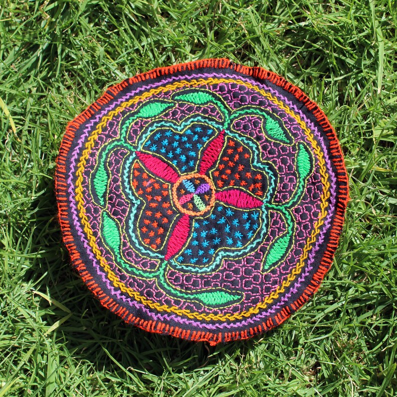 Aya Heart With Chakruna & Kené Pattern Shipibo Embroidery Altar Patch Made by Shipibo Women From ...