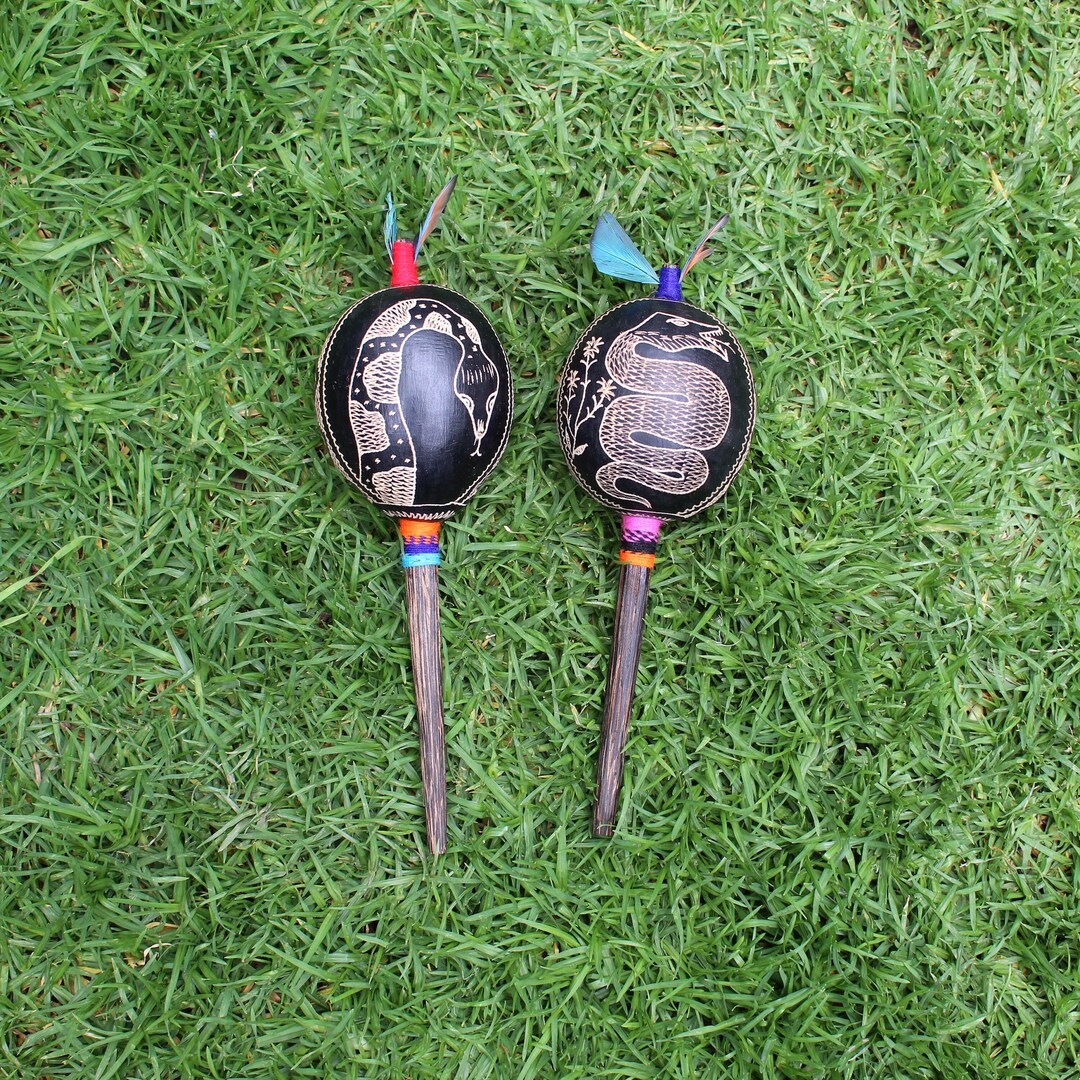 Set of BIG Unique Ceremonial Shipibo Rattles SNAKES Handle Made of ...