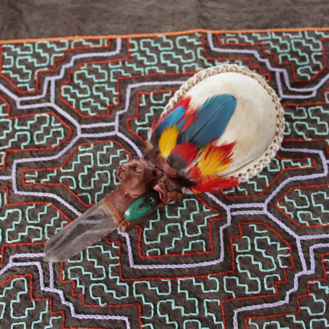 Shamanic Ceremonial Maraca From Peru With Peruvian Turquoise Jaguar ...