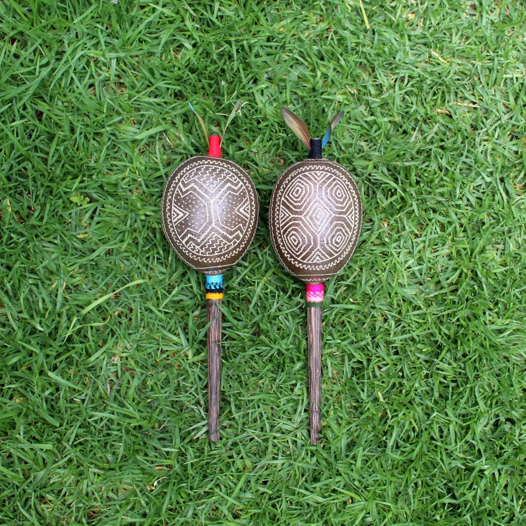 Set of BIG Unique Ceremonial Shipibo Rattles [KENÉ PATTERN] | Handle ...