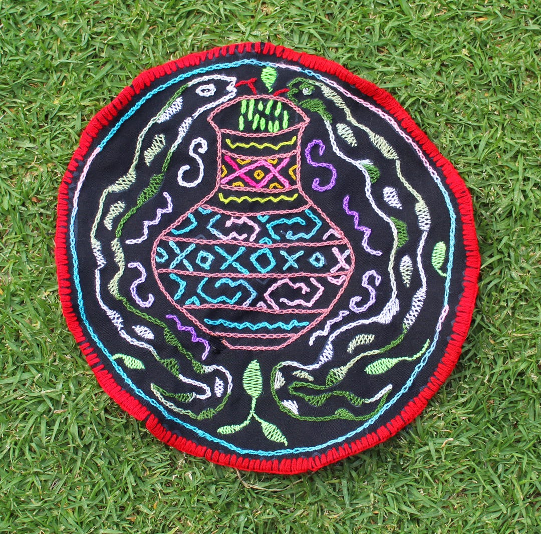 Duality Snakes W/ Vessel & Chakruna Pattern Shipibo Embroidery Altar ...