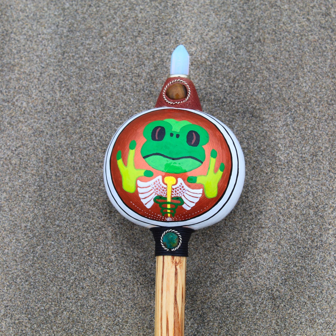 Hand-painted Kambo Frog Maraca | Moon Stone + Tiger Eye + Peruvian ...