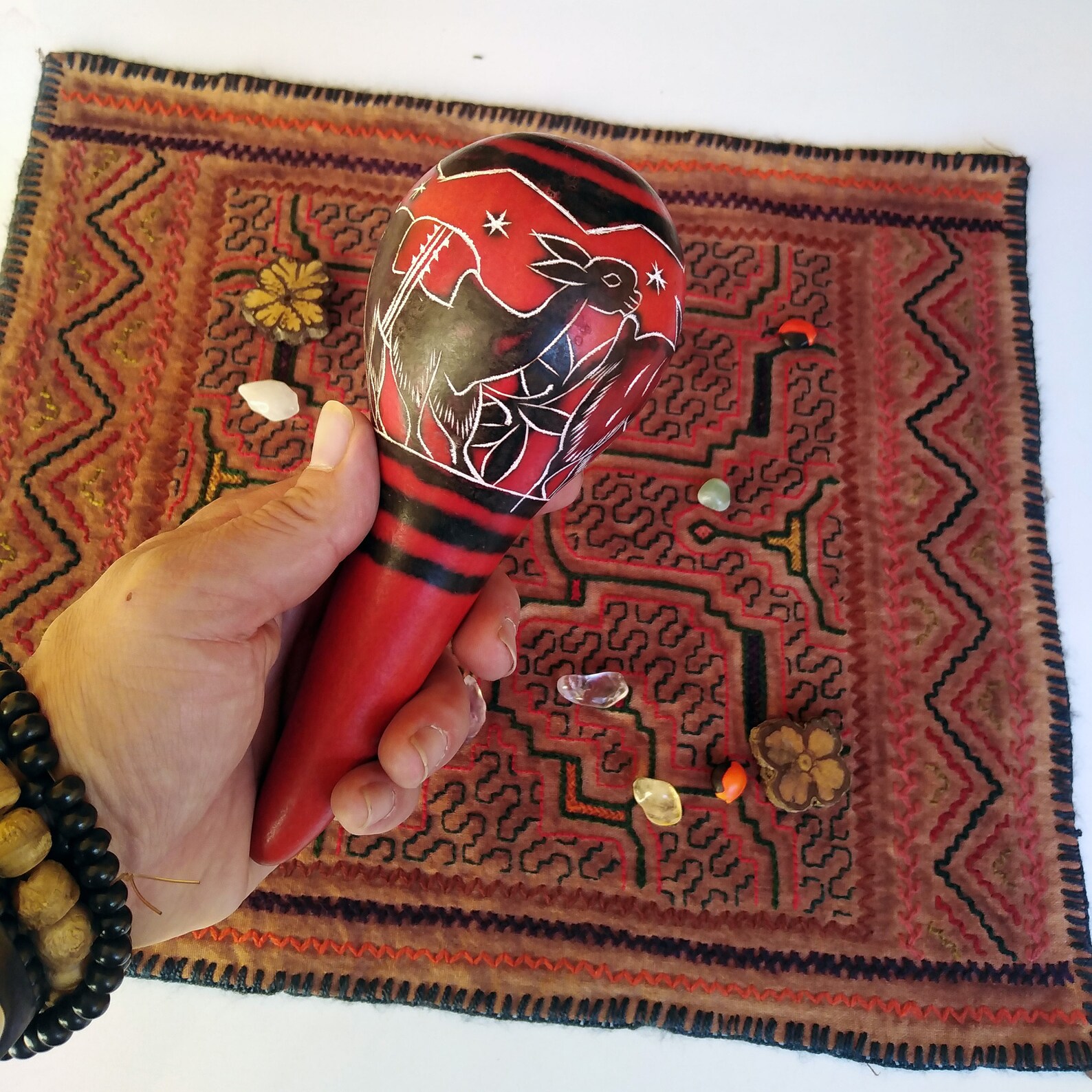 Shamanic Rattle from Peru Made of Gourd Decorated Andean | Etsy