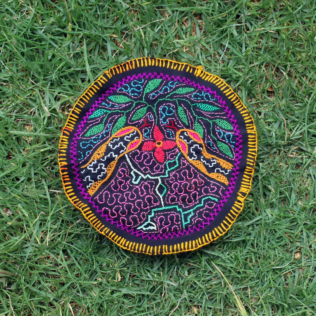 Snakes, Chakruna & Kené Pattern Shipibo Embroidery | Altar Patch Made by Shipibo Women From ...