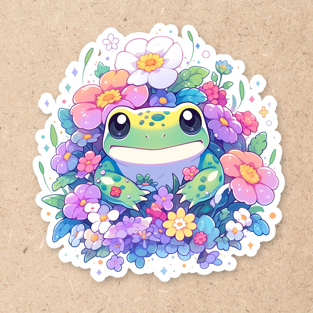 Kawaii Frog Vinyl Sticker Frogs in Flowers Laptop Waterproof Sticker ...