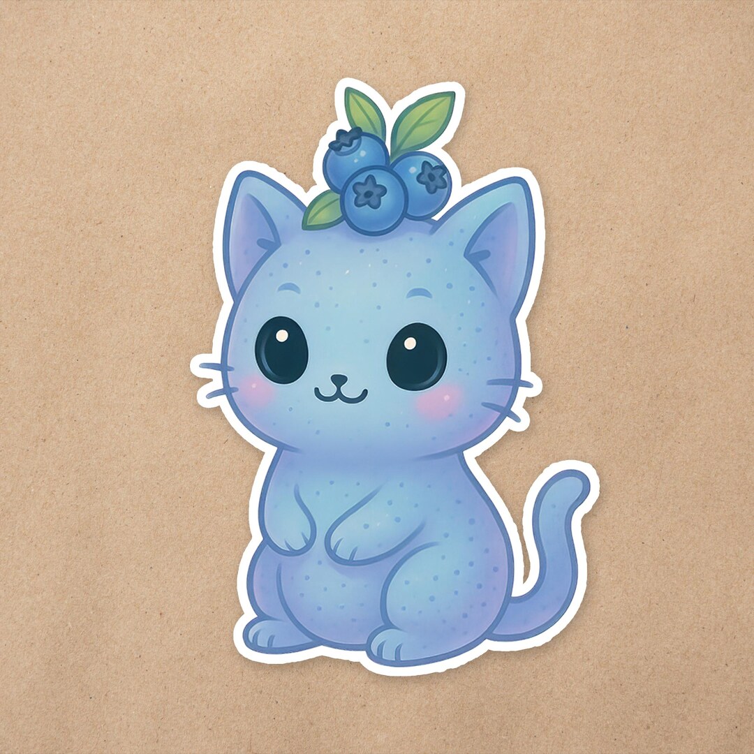 Kawaii Blueberry Kitty Cat | 2 Inch Vinyl Sticker | Laptop Decal | Cute ...