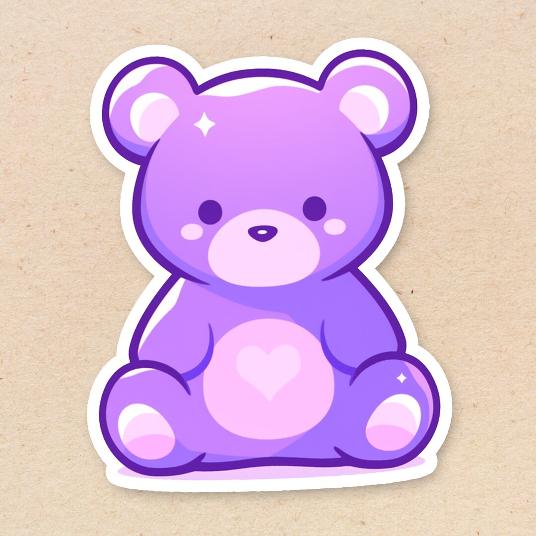 Kawaii Purple Bear Vinyl Sticker Adorable Teddy Bear Girl Laptop ...