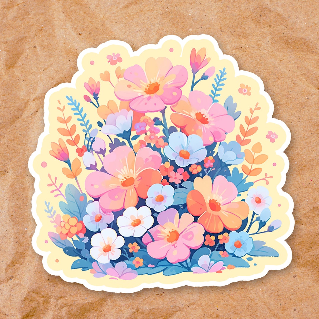 Kawaii Aesthetic Vinyl Sticker Adorable Pastel Floral Laptop Waterproof ...