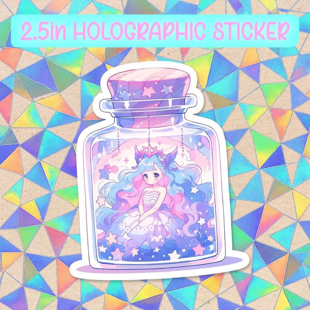 Holographic Vinyl Sticker | Kawaii Anime Girl in Jar - Etsy