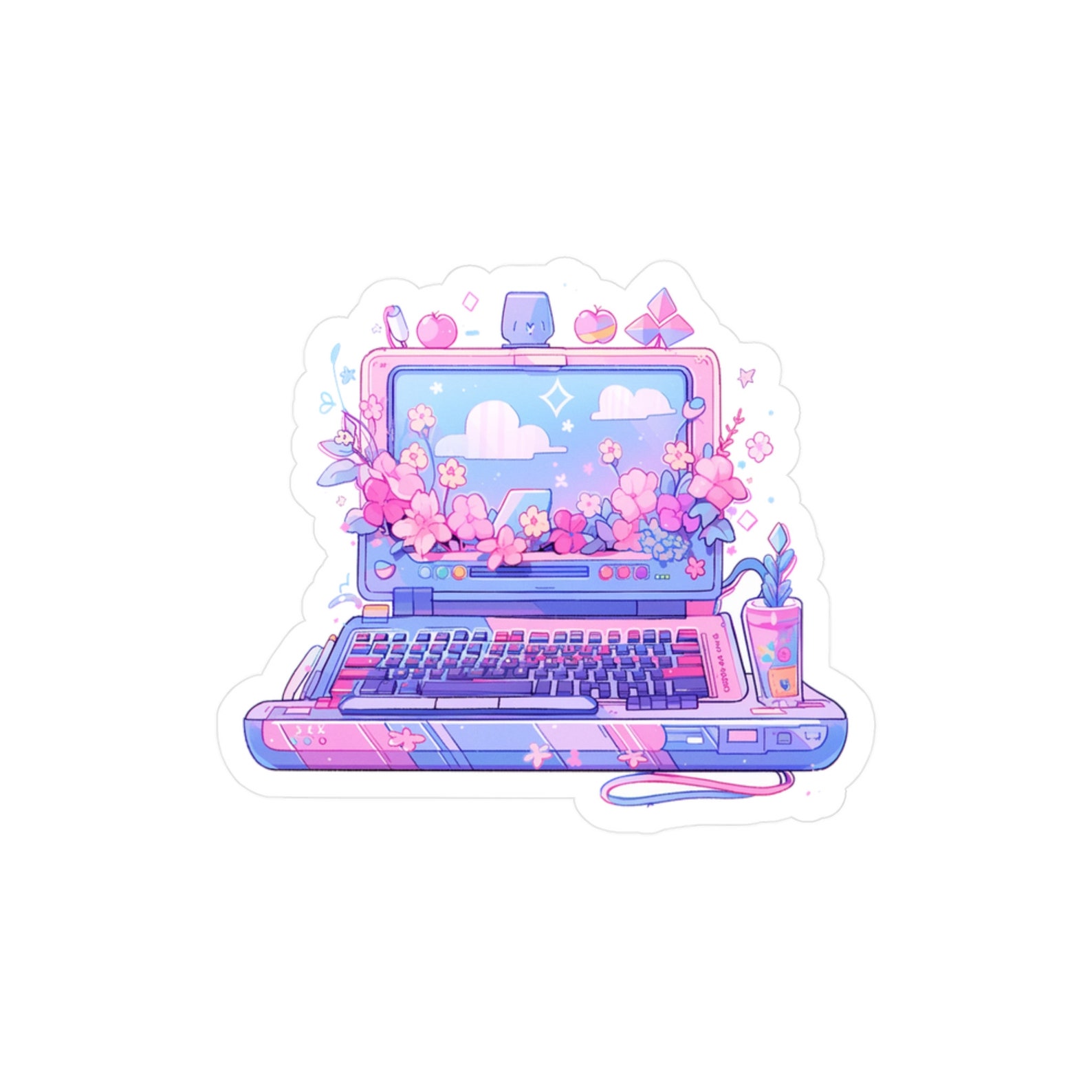 Kawaii Aesthetic Vinyl Sticker Adorable Retro Computer - Etsy