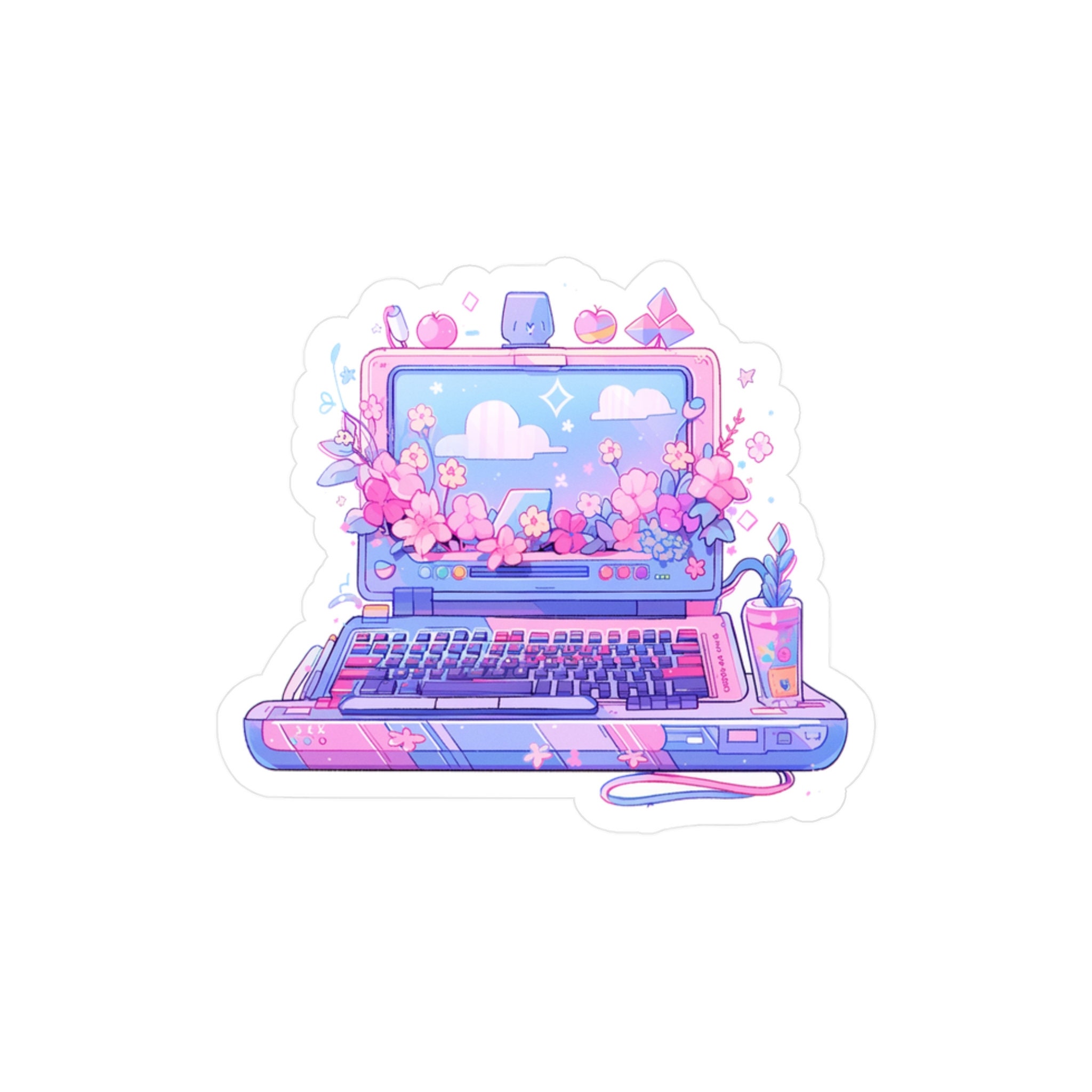 Kawaii Aesthetic Vinyl Sticker Adorable Retro Computer - Etsy