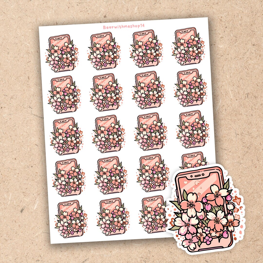 P010 Sticker Sheet Text, Call, Cell Phone, Facetime Pink Floral ...