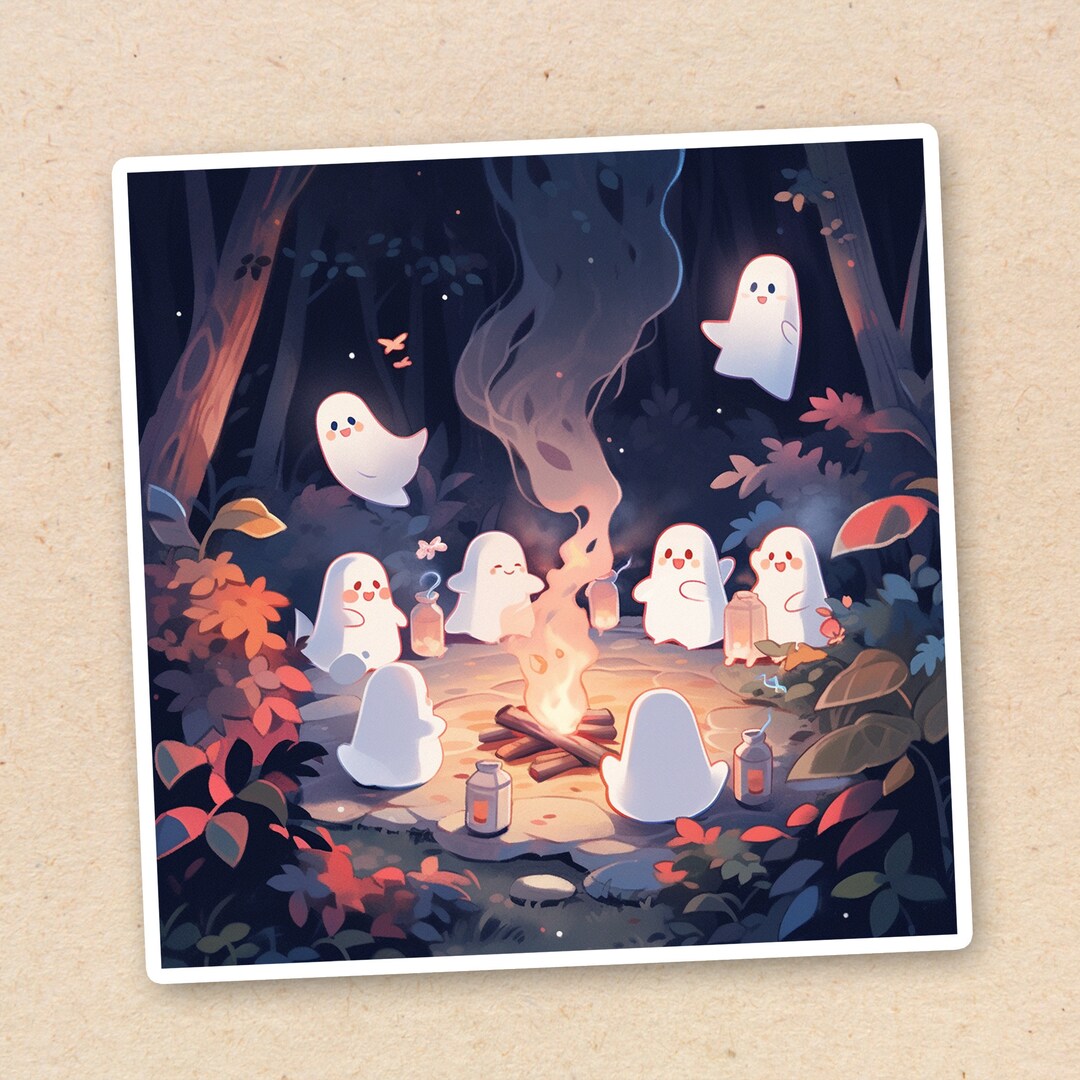 Kawaii Aesthetic Spooky Forest Vinyl Sticker Adorable Ghost Bonfire V2 ...