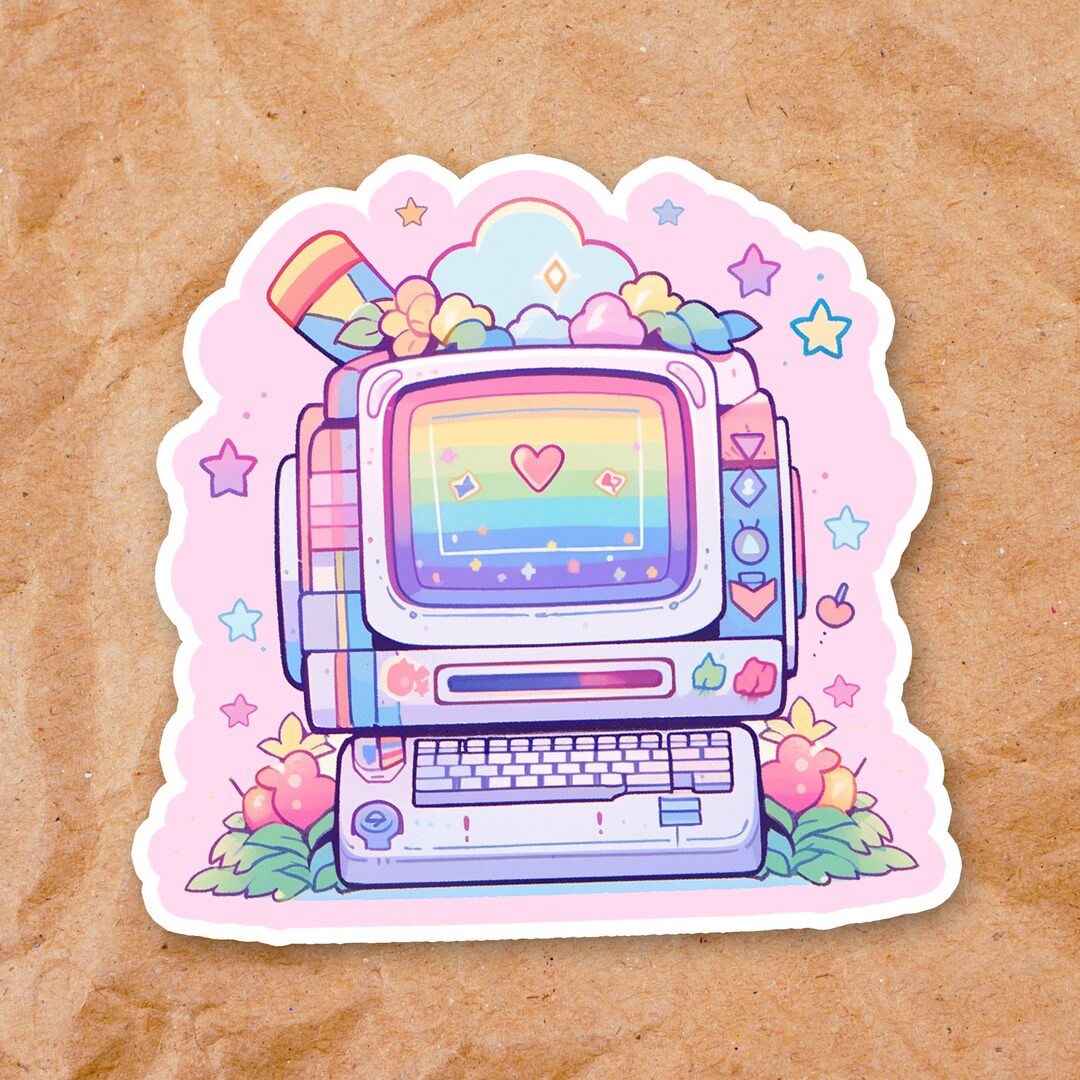 Kawaii Aesthetic Vinyl Sticker Adorable Retro Computer Laptop ...