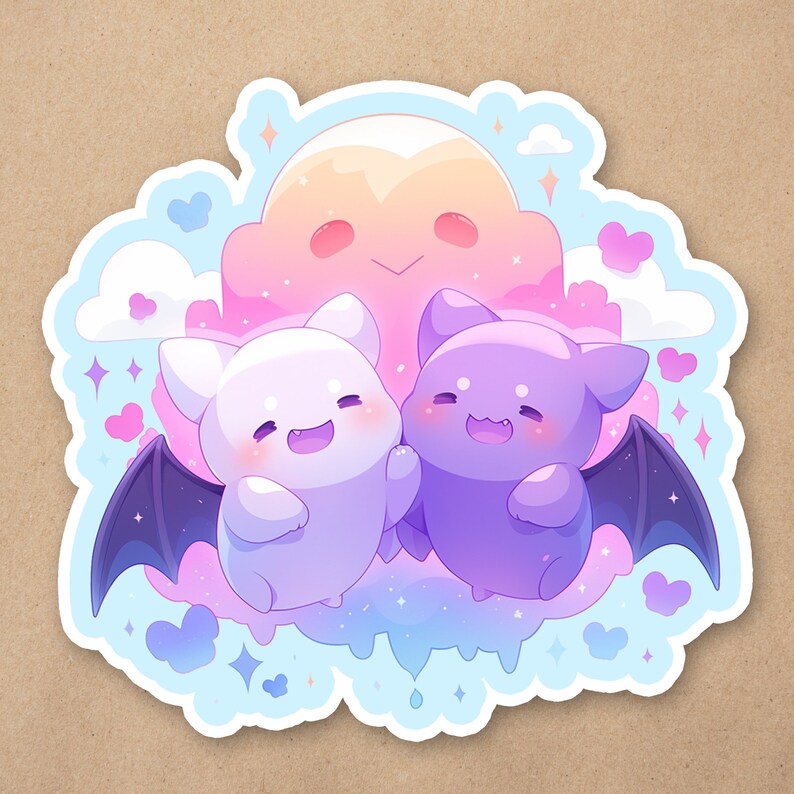Kawaii Aesthetic Halloween Vinyl Sticker Adorable Anime Bats - Etsy