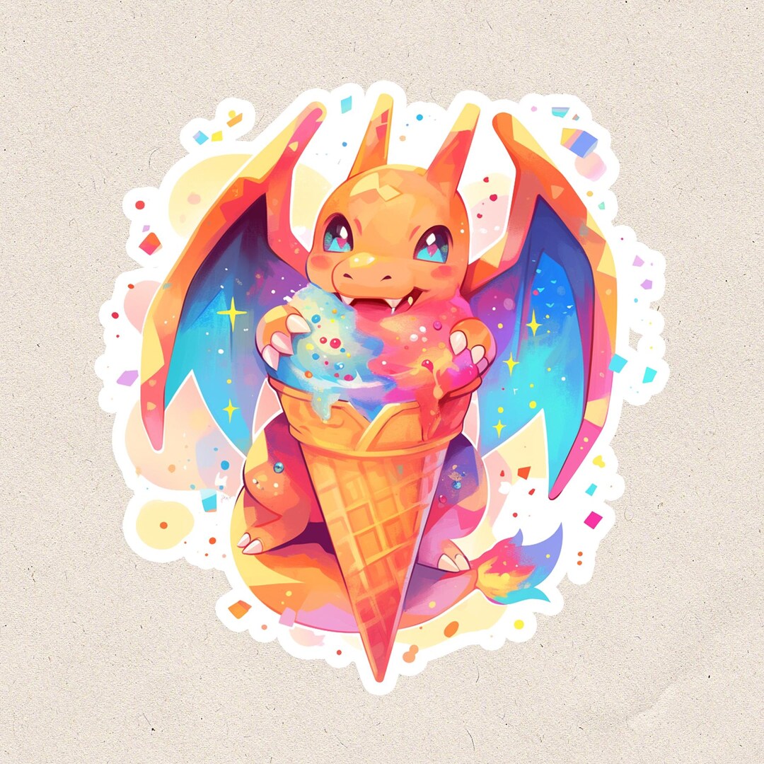 Cute Charizard Icecream Pokemon Vinyl Sticker | Waterproof Matte Decal ...