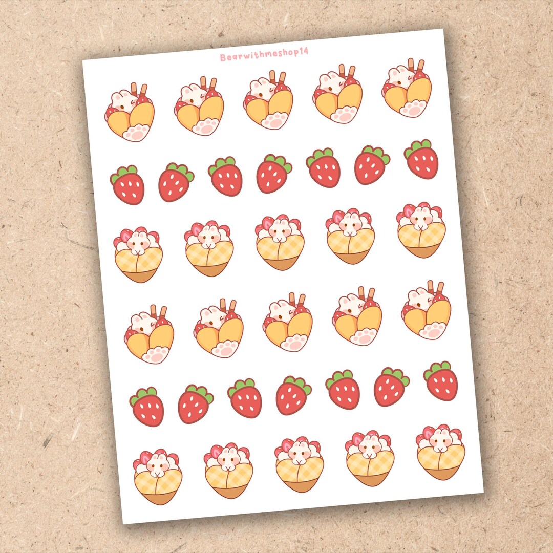 TC038 Kawaii Breakfast Treats, Strawberry, Bunnies, Planner Stickers ...