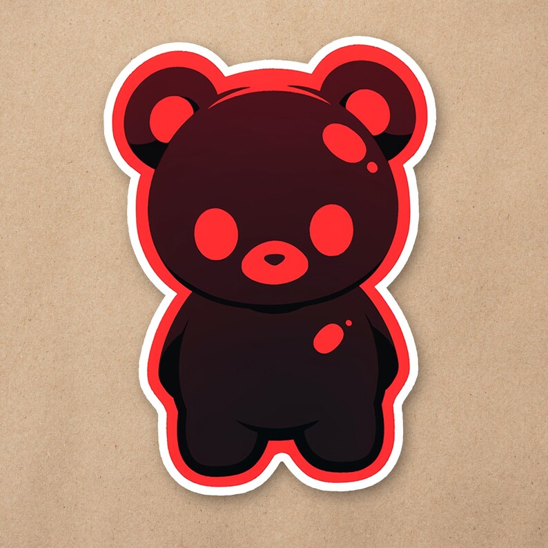 Kawaii Introverted Goth Bear Vinyl Sticker Adorable Teddy - Etsy