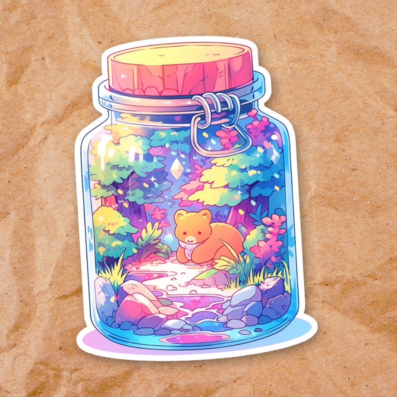 Kawaii Glass Jar World Vinyl Sticker Adorable Pastel Forest - Etsy