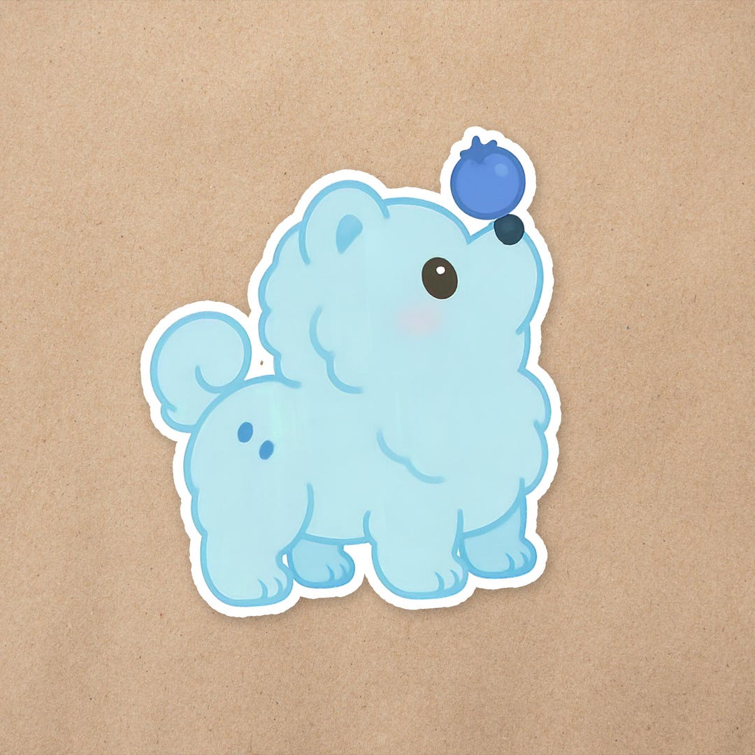 Kawaii Blueberry Fluffy Puppy Dog | 2 Inch Vinyl Sticker | Laptop Decal ...
