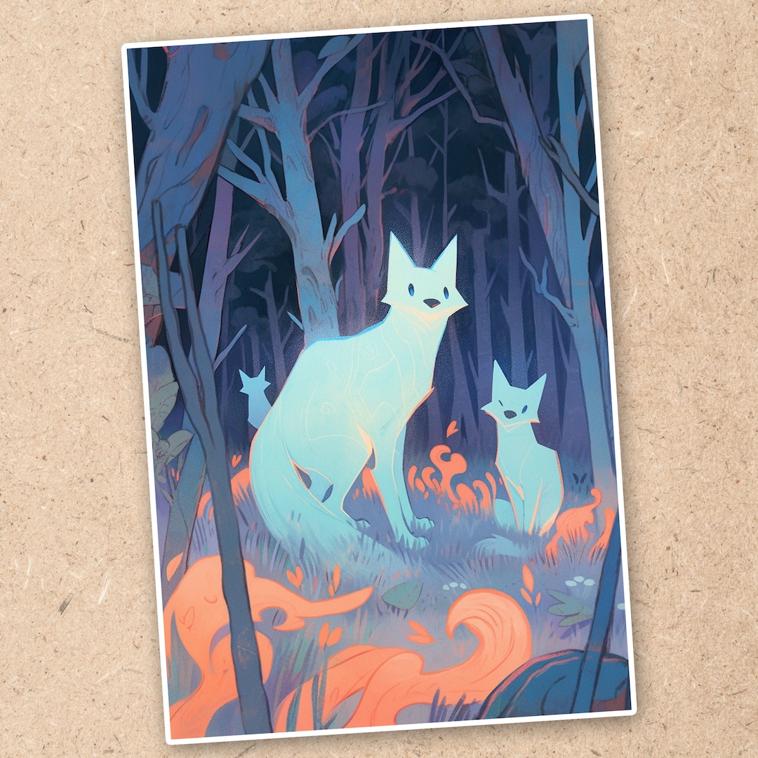 Vinyl Sticker or 4x6 Print Fantasy Ghost Foxes Laptop Waterproof ...