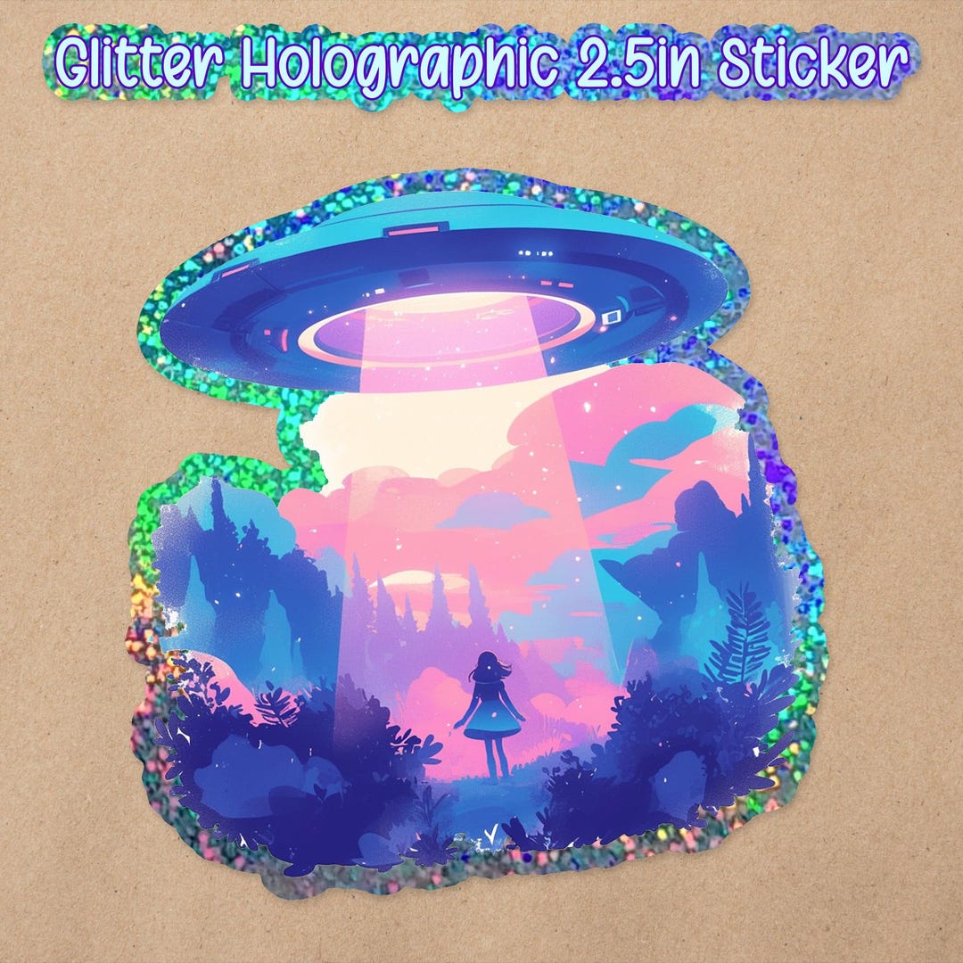 Alien Abduction Sci-fi Glitter Sparkle Holographic Vinyl Sticker ...
