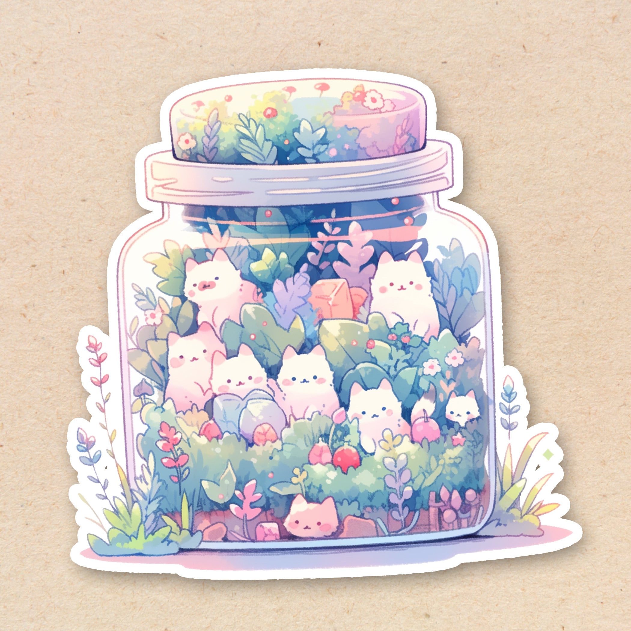 Kawaii Aesthetic Vinyl Sticker Adorable Anime Cats in a Jar - Etsy